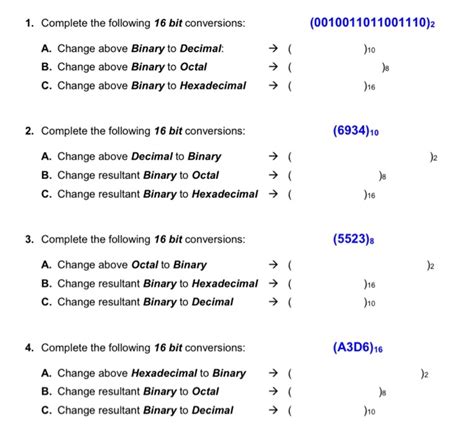 Solved 1 Complete The Following 16 Bit Conversions Chegg Com