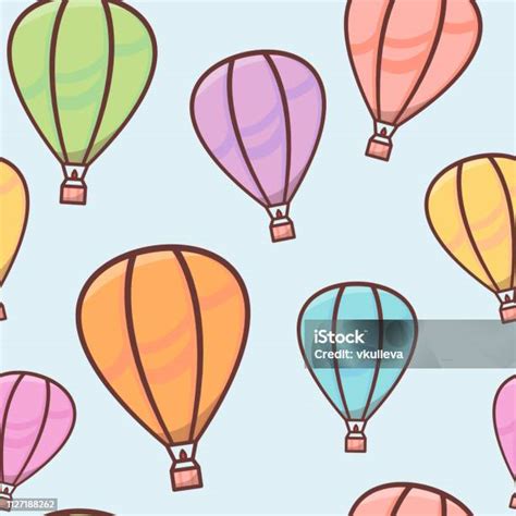 하늘 순 진하고 단순한 배경 어린이 위한 벡터 일러스트 레이 션에 대 한 개요와 함께 화려한 풍선 원활한 패턴 0명에 대한 스톡 벡터 아트 및 기타 이미지 Istock