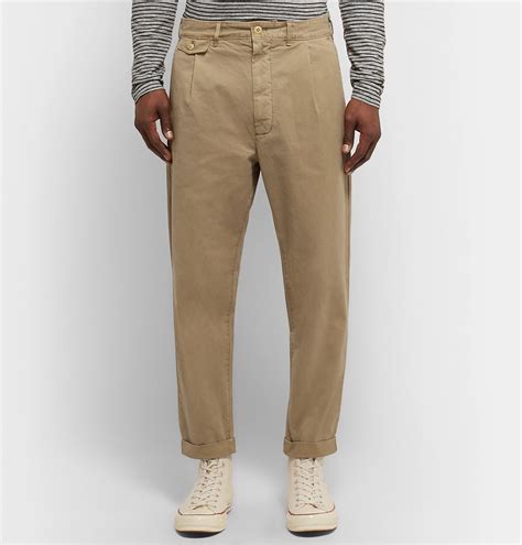 Alex Mill Tapered Pleated Cotton Blend Twill Trousers Tan Alex Mill