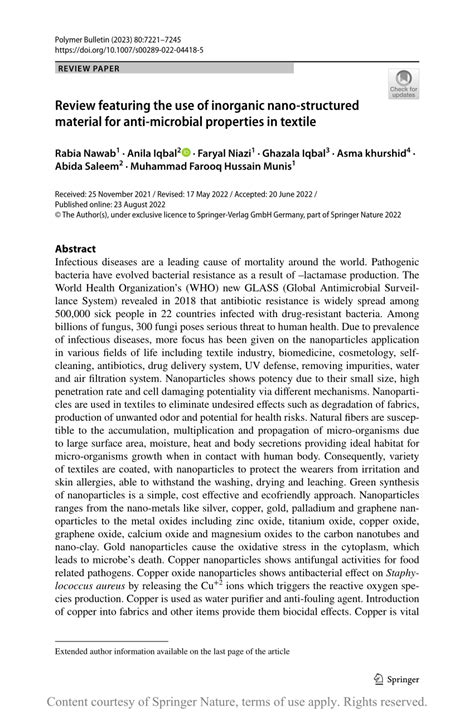Review Featuring The Use Of Inorganic Nano Structured Material For Anti