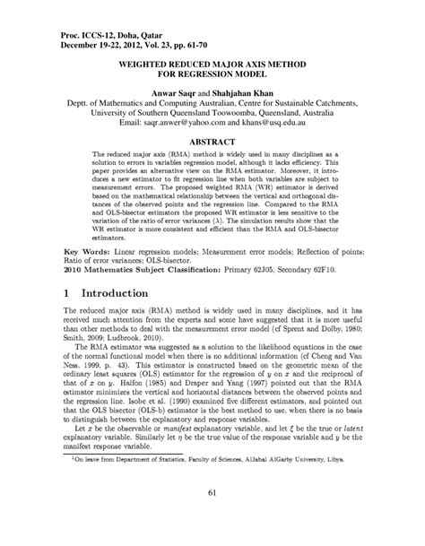 Pdf Weighted Reduced Major Axis Method For Regression Model