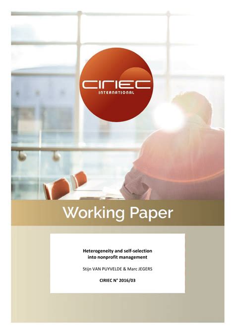 PDF Heterogeneity And Self Selection Into Nonprofit Management