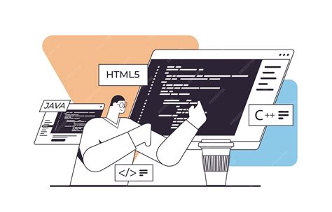 Premium Vector Programmer Writing Code For Computer App Engineering