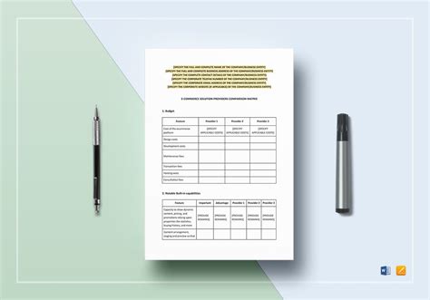E Commerce Solution Providers Comparison Matrix Template In Word Apple