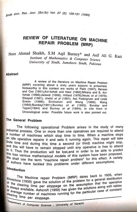 Pdf Review Of Litrature On Machine Repair Problem Mrp