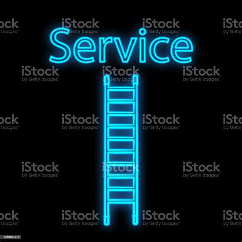 밝은 빛나는 푸른 색 산업용 디지털 네온 사인 상점 워크샵 서비스 센터 아름다운 빛나는 검은 색 배경에 수리를위한 계단 벡터