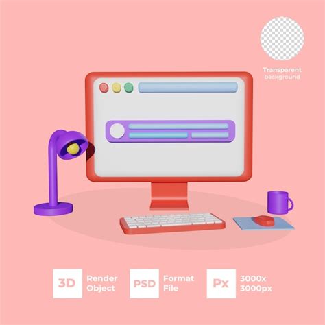 Premium Psd A Red Computer Desk Setup With A Glass And A Lamp