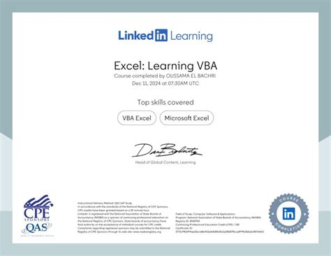Im Excited To Share That Ive Just Completed The Excel Learning Vba Course Enhancing My
