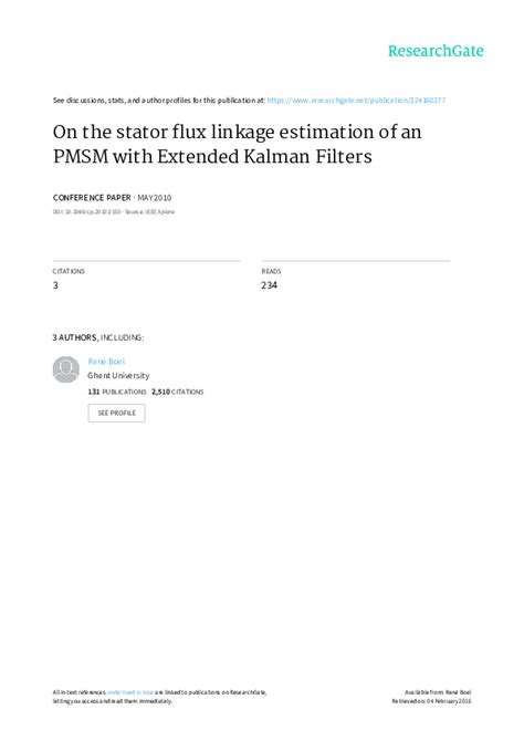 Pdf On The Stator Flux Linkage Estimation Of An Pmsm With Extended