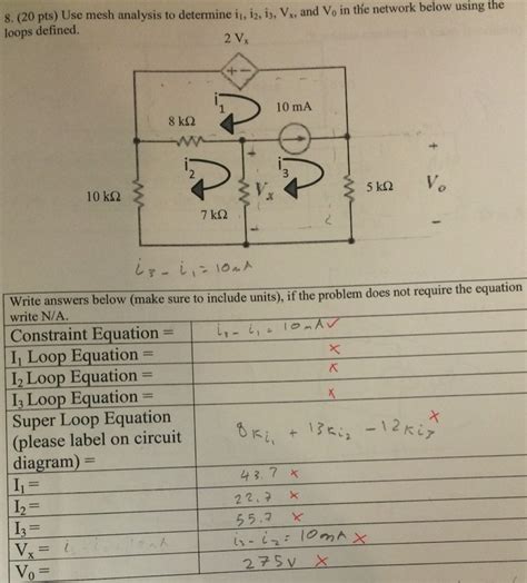 Solved 8 20 Pts Use Mesh Analysis To Determine I1 I2