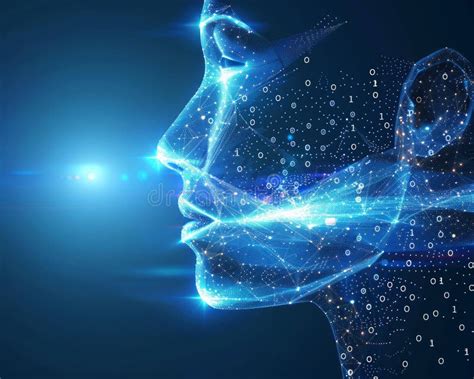 Futuristic Digital Human Profile With Abstract Binary Code And Blue