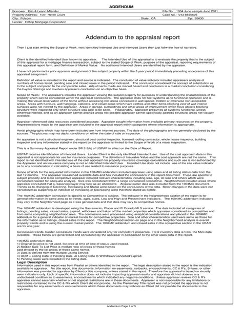 Fillable Online Addendum To The Appraisal Report Fax Email Print