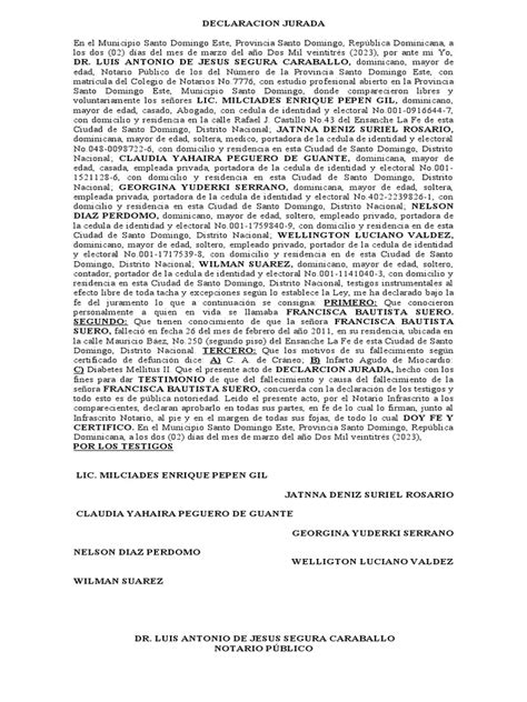 Declaracion Jurada Pdf República Dominicana Justicia