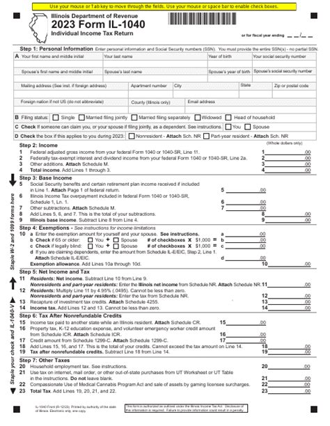 Form Il 1040 Download Fillable Pdf Or Fill Online Individual Income Tax