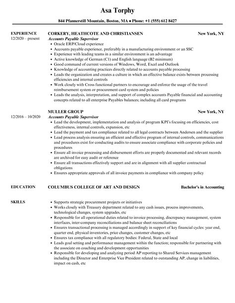Accounts Payable Supervisor Resume Samples Velvet Jobs