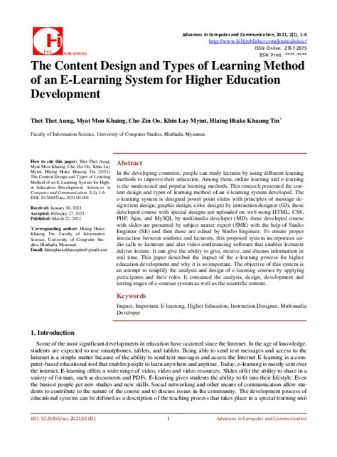 pdf the content design and types of learning method of an e learning