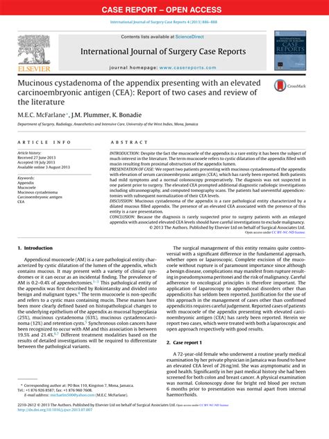 Pdf Mucinous Cystadenoma Of The Appendix Presenting With An Elevated Carcinoembryonic Antigen