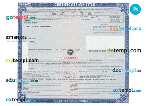 California Certificate Of Title Of A Vehicle Car Title Template In