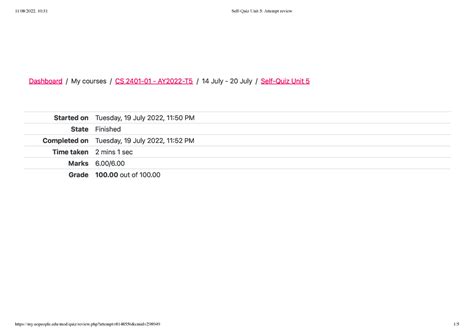 Self Quiz Unit 5 Attempt 2 Review Started On Tuesday 19 July 2022 11 50 Pm State Finished
