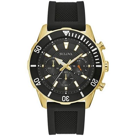 정품 Bulova 남성용 스포츠 6 크로노그래프 실리콘 스트랩 시계 티몬