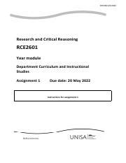 RCE ASSIGNMENT Pdf RCE Research And Critical Reasoning RCE Year Module