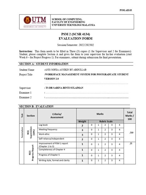 H 1 Psm 2 Evaluation Form Psm Aii 03 Ver 13 Pdf