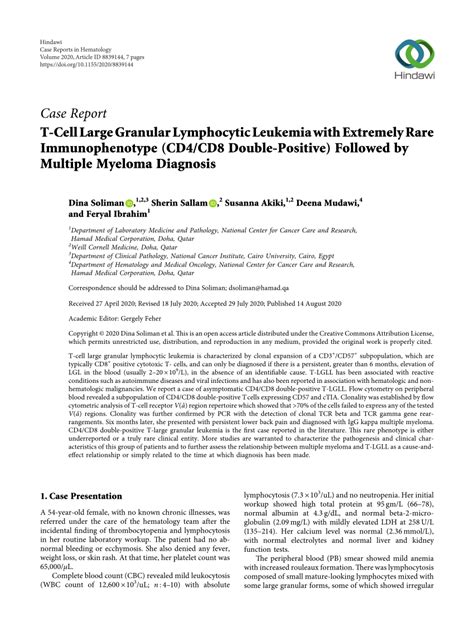 Pdf T Cell Large Granular Lymphocytic Leukemia With Extremely Rare Immunophenotype Cd4 Cd8
