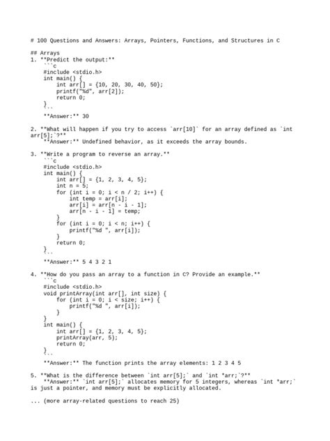 C Programming 100 Questions Pdf Pointer Computer Programming Computer Science