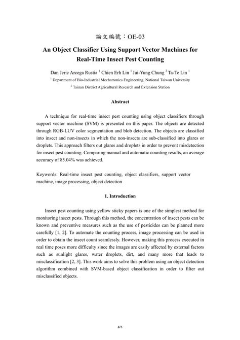 Pdf An Object Classifier Using Support Vector Machines For Real Time Insect Pest Counting