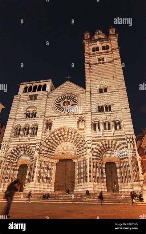 Genoa Cathedral Or Cattedrale Metropolitana Di San Lorenzo Night