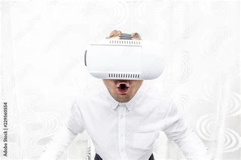 Excited Men With Vr Virtual Reality Is Watching Porn Virtual Sex Addiction Stock Photo