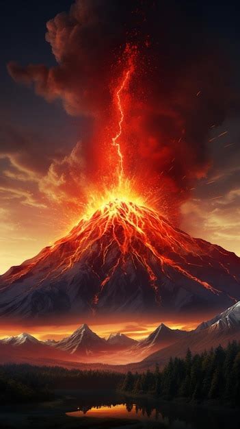 Premium Photo An Erupting Volcano Simple Wallpaper Minimalist Image