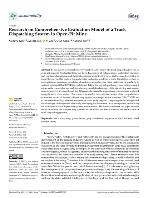 Kou Et Al 2022 Research On Comprehensive Evaluation Model Of A Truck Dispatching System In