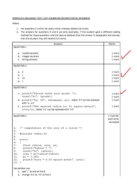 Ans Scheme Past Year Test SEMM TEST SET