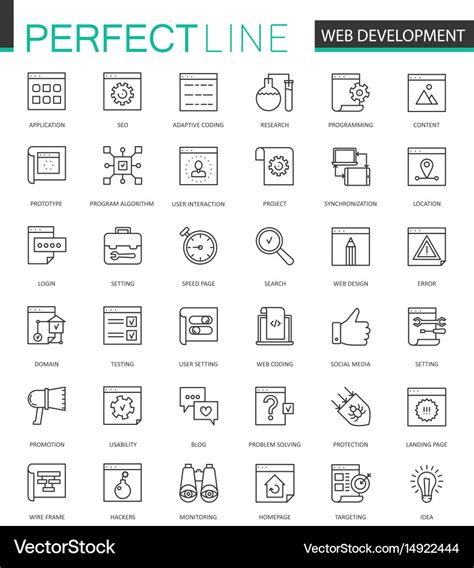 Web Development Thin Line Icons Set Seo Royalty Free Vector