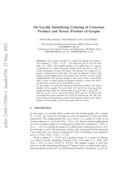 On Locally Identifying Coloring Of Cartesian Product And Tensor Product Of Graphs Deepai