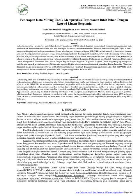 Pdf Penerapan Data Mining Untuk Memprediksi Pemesanan Bibit Pohon Dengan Regresi Linear Berganda