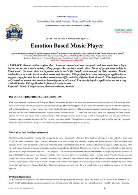 Pdf Emotion Based Music Player﻿ Ijcsmc Journal