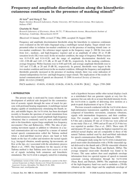 Pdf Frequency And Amplitude Discrimination Along The Kinesthetic