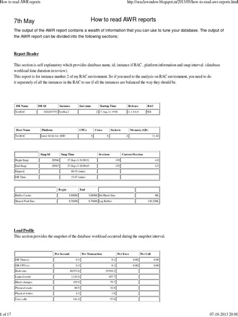 how to read awr reports pdf database index data buffer