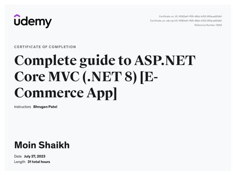 Udemy Course Completion Certificate Moin Shaikh