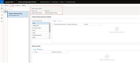 创建和更新渠道的退货和退款政策 Commerce Dynamics 365 Microsoft Learn