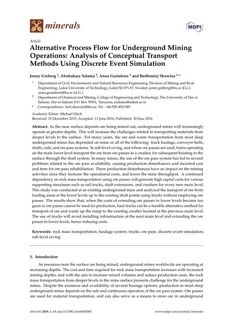 Pdf Alternative Process Flow For Underground Mining Operations Analysis Of Conceptual