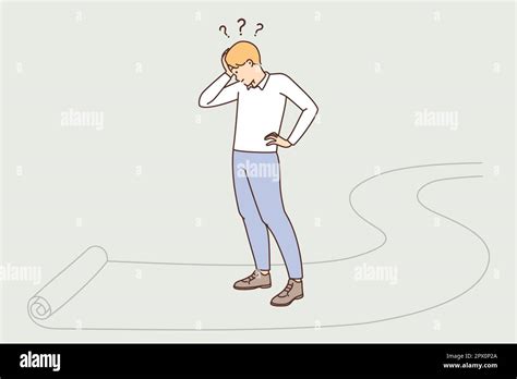 Confused Man Standing On Road Thinking Of What Way To Choose