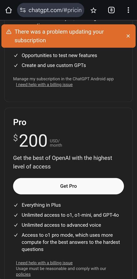 Cannot Upgrade To The Pro Model Bugs Openai Developer Community