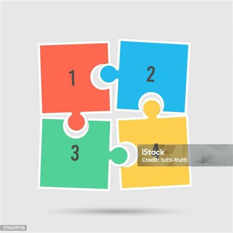퍼즐 인포 그래픽 개념 비즈니스 프로젝트를 위한 템플릿입니다 서로 연결된 네 개의 퍼즐 조각다이어그램 0명에 대한 스톡 벡터 아트 및 기타 이미지 Istock