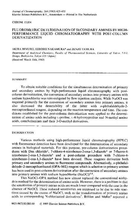 Pdf Fluorometric Determination Of Secondary Amines By High Performance Liquid Chromatography