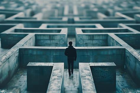 premium photo a man navigating a complex maze symbolizing challenges