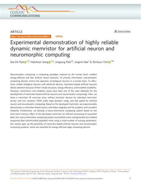 Pdf Experimental Demonstration Of Highly Reliable Dynamic Memristor For Artificial Neuron And