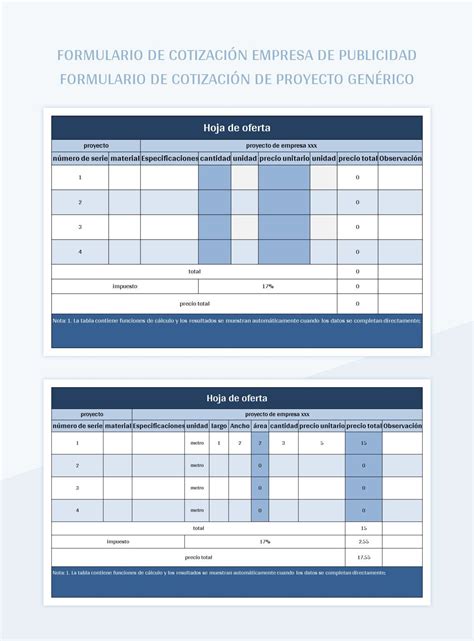 Plantilla De Excel Formulario De Cotizaci N De Proyecto De Empresa Y Hoja De C Lculo De Google